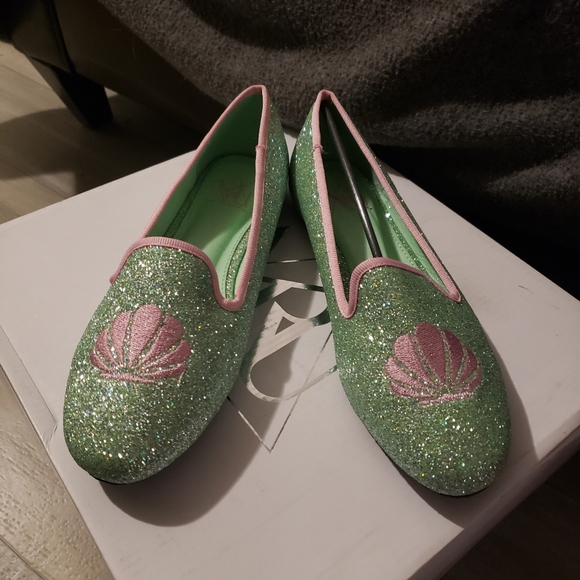 YRU | Shoes | Yru Lavish Mermaid Green Glitter Seashelle Ballet Flats ...
